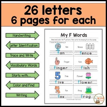 Alphabet Activity Pages Handwriting Letter/Sound Associations Writing ...