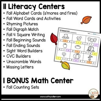 October Literacy Centers Kindergarten & 1st Grade FALL Stations Vowels ...
