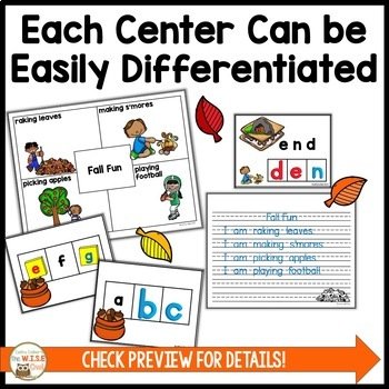 October Literacy Centers Kindergarten & 1st Grade FALL Stations Vowels ...