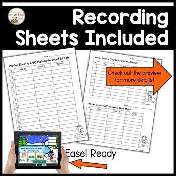 Winter Short U CVC Word To Picture Task Cards Print And Digital | The ...