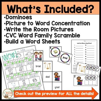 Ad Word Family Activities Worksheets & Centers Onset And Rime Science ...
