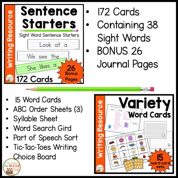 Daily Journal Writing BUNDLE Sentence Starters And Word Cards | The ...